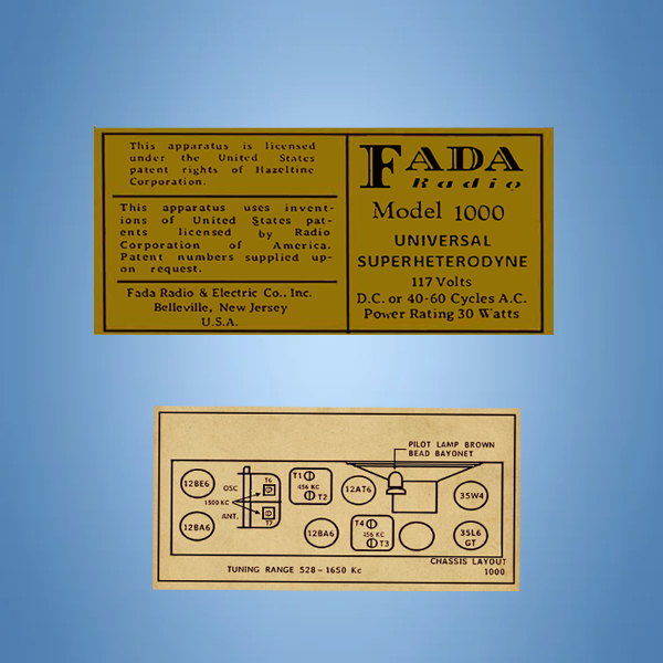 FADA 1000 'Bullet' Catalin Radio Bottom Labels, Reproductions – Catalin ...